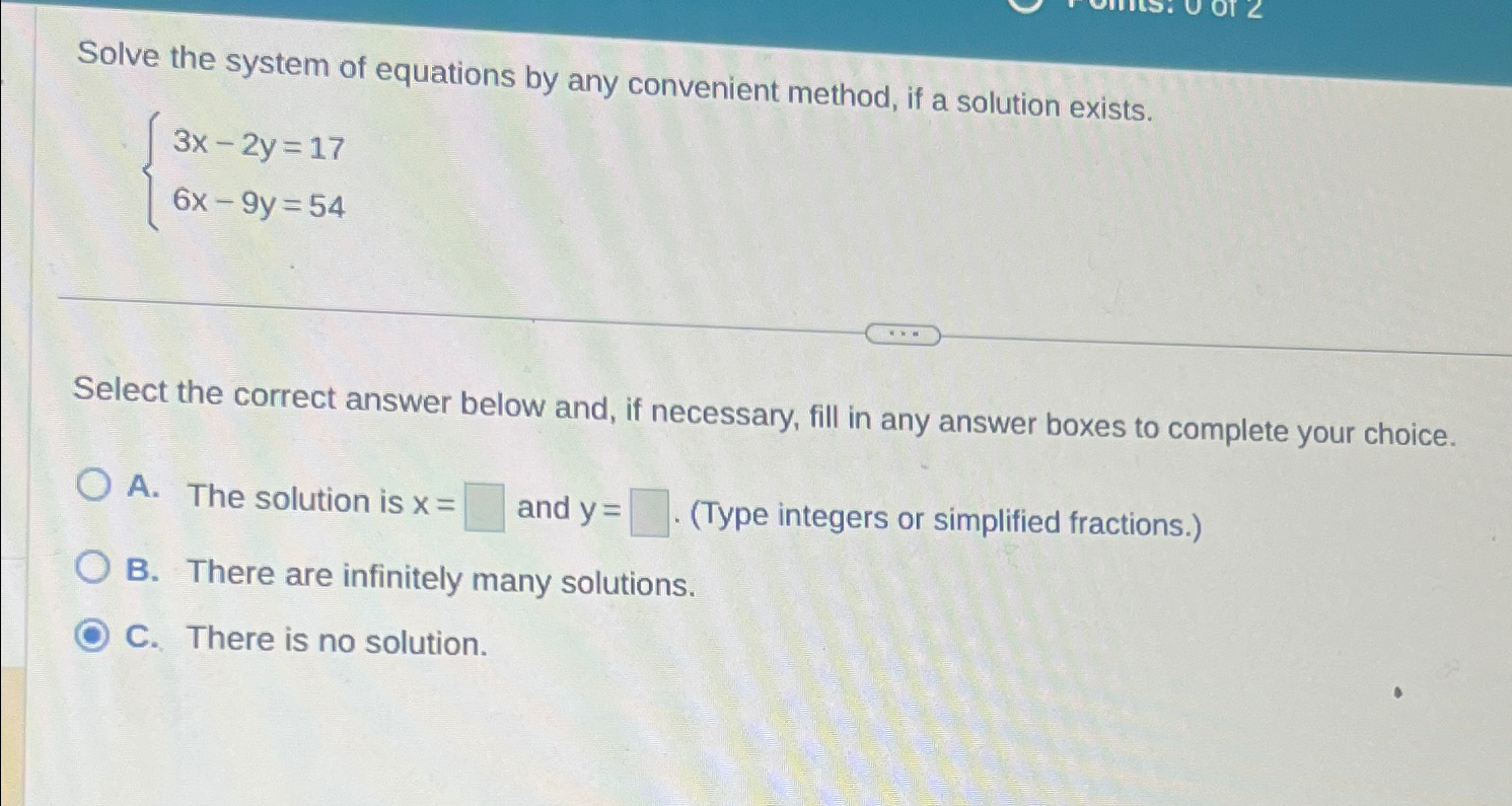 Solved Solve the system of equations by any convenient | Chegg.com