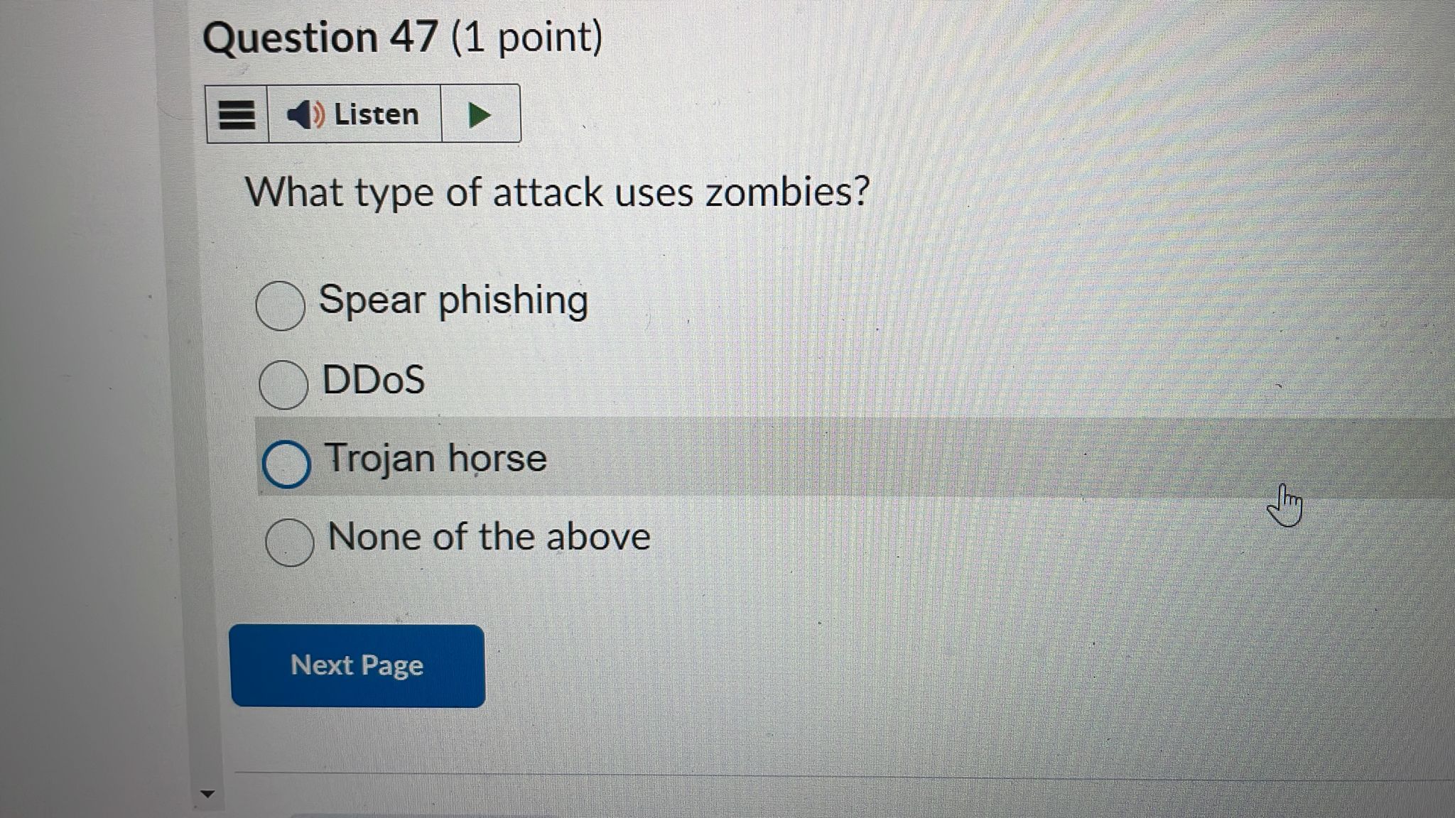 Solved Question 47 (1 ﻿point)What type of attack uses | Chegg.com