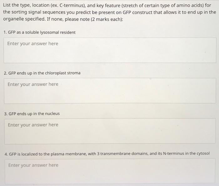 List the type, location (example: C-terminus), and | Chegg.com