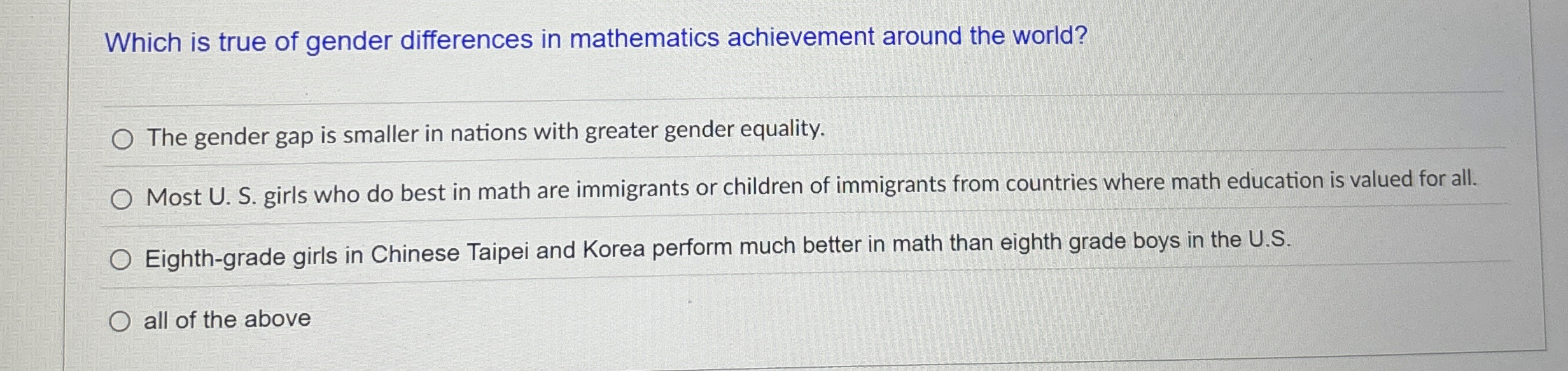 Solved Which is true of gender differences in mathematics | Chegg.com