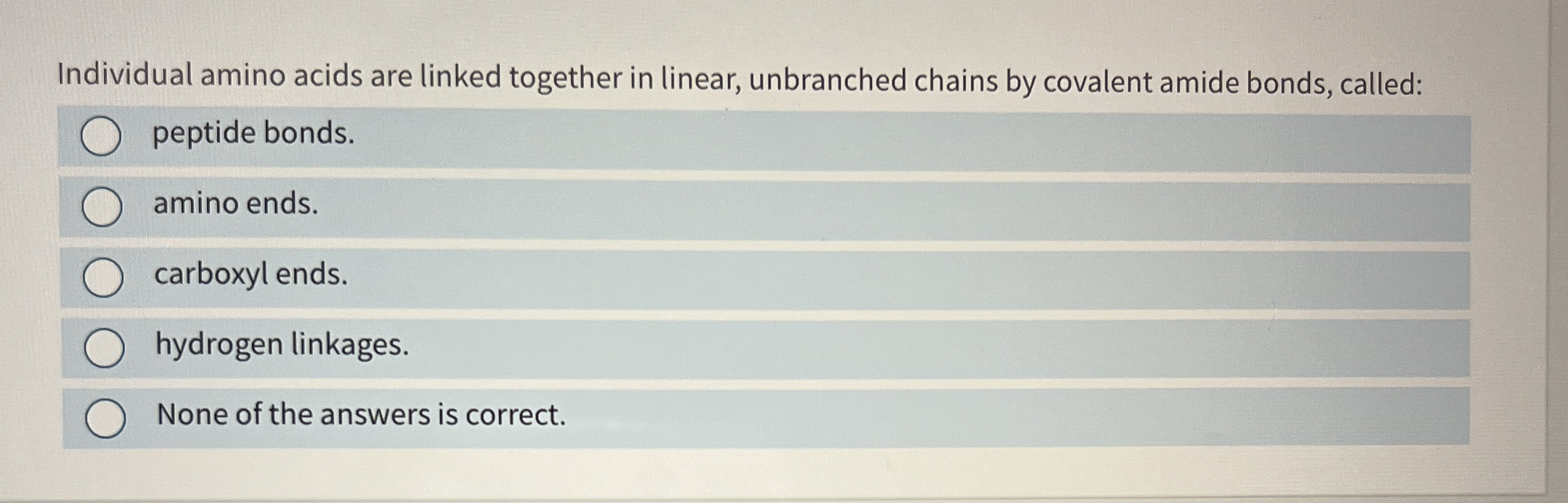 Solved Individual amino acids are linked together in linear, | Chegg.com