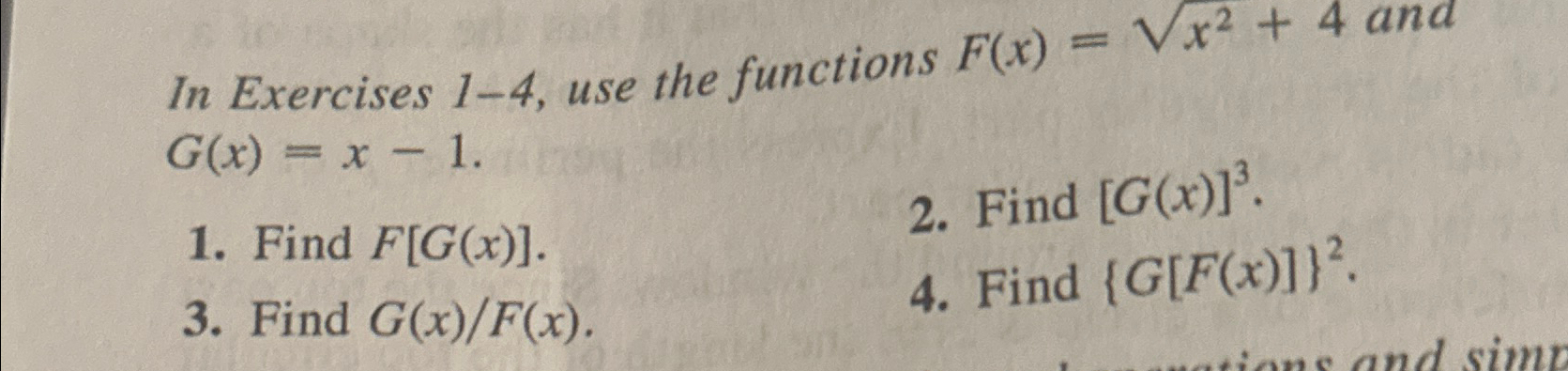 Solved In Exercises 1-4, ﻿use the functions F(x)=x22+4 ﻿and | Chegg.com