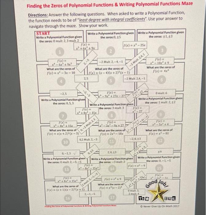 Solved Finding the Zeros of Polynomial Functions & Writing | Chegg.com