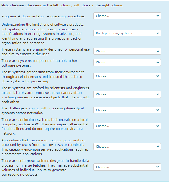 Solved Match between the items in the left column, with | Chegg.com