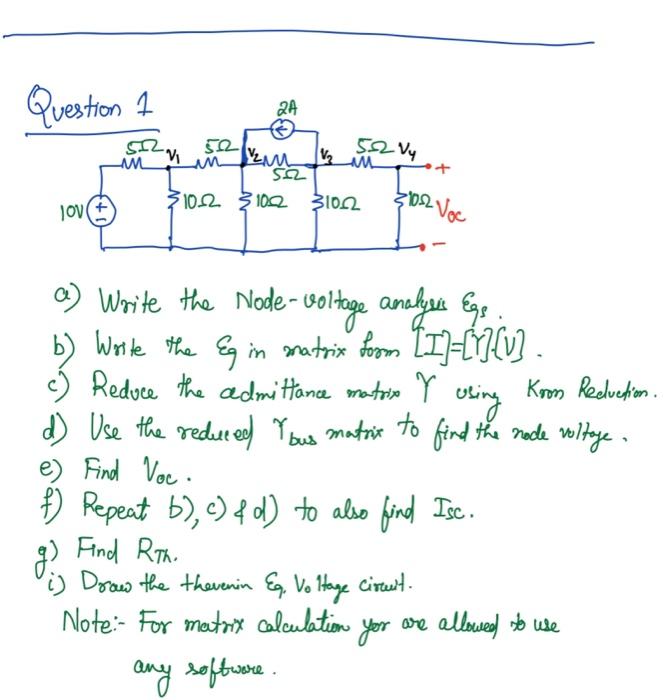 Solved a) Write the Node-voltage analyeis Eqs. b) Write the | Chegg.com