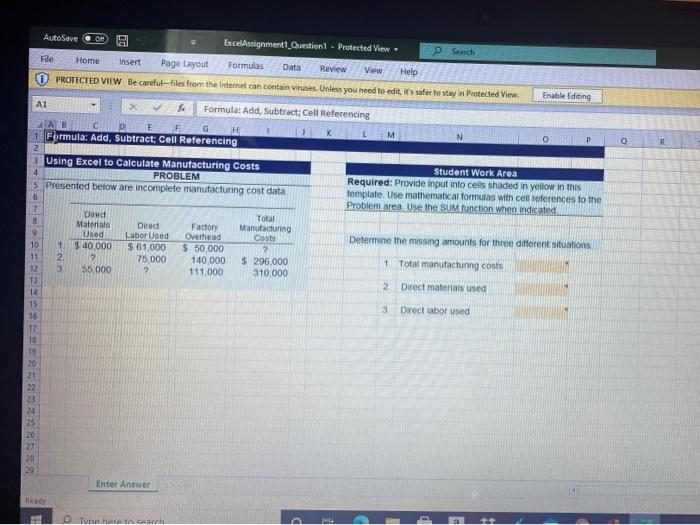 Solved R AutoSave OM ExcelAssignment Question - Protected | Chegg.com