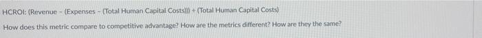 Solved HCROI: (Revenue - (Expenses - Total Human Capital | Chegg.com