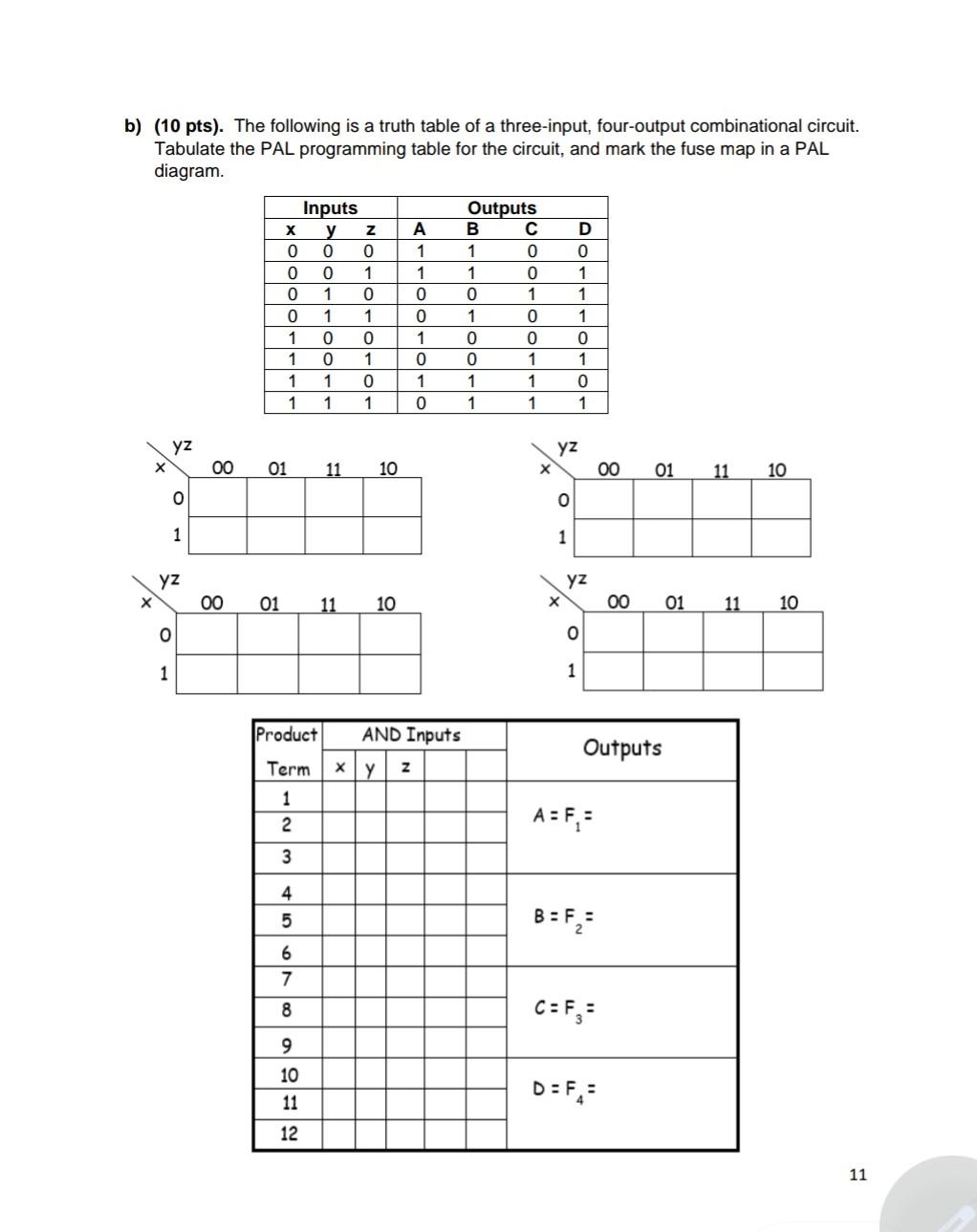 Solved b) (10 pts). The following is a truth table of a | Chegg.com