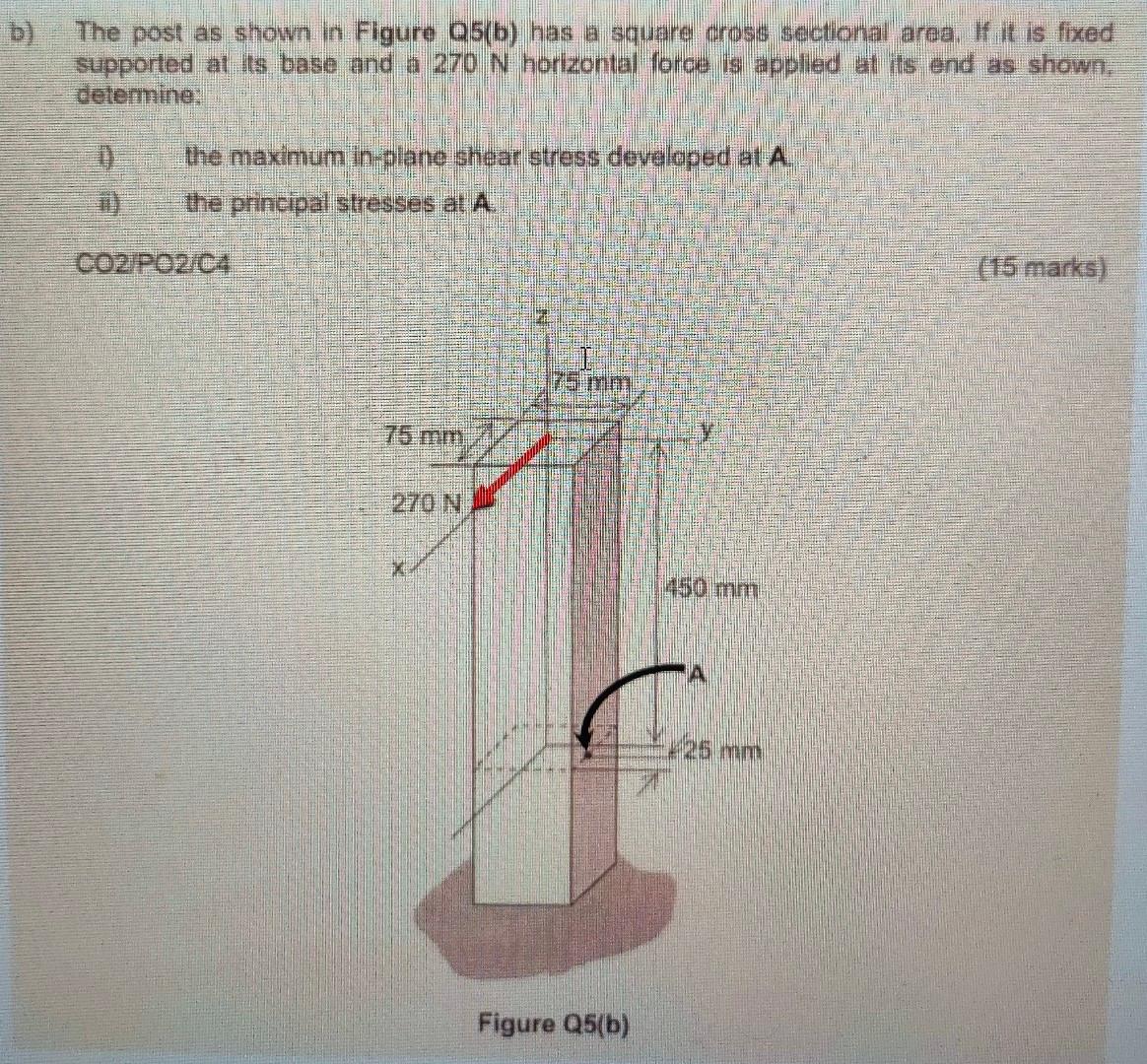 Solved b) The post as shown in Figure 25(b) has a square | Chegg.com