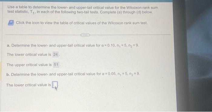 Solved Use a table to determine the lower- and upper-tail | Chegg.com