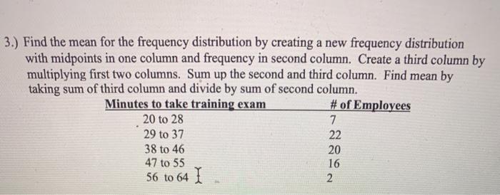 Solved 3.) Find the mean for the frequency distribution by | Chegg.com