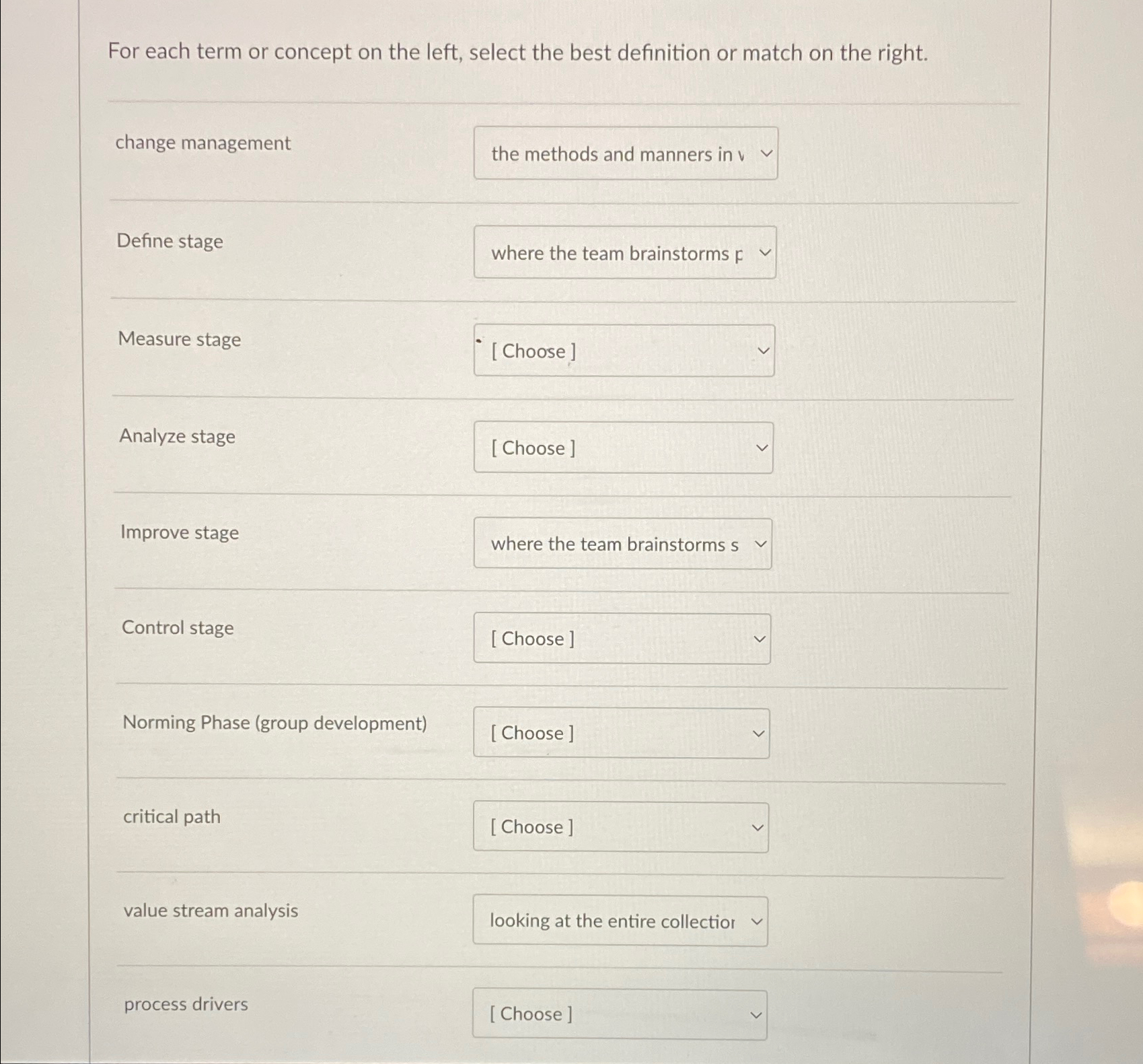 Solved For each term or concept on the left, select the best | Chegg.com