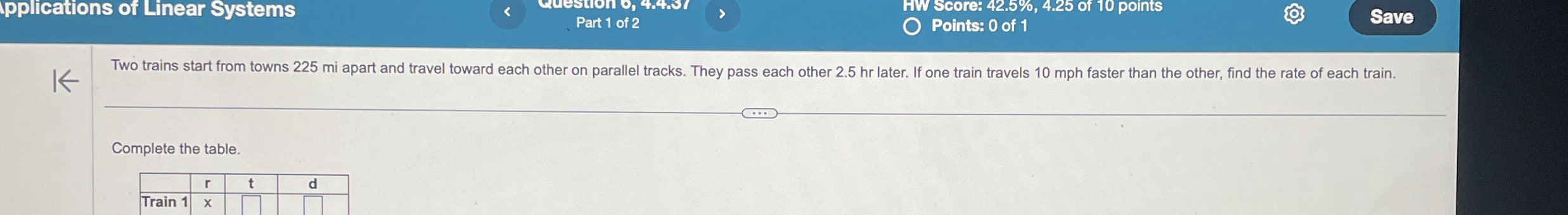 Solved Two trains start from towns 225 ﻿mi apart and travel | Chegg.com