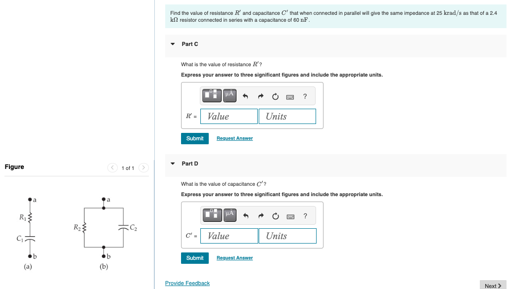 Solved Find the value of resistance R' ﻿and capacitance C' | Chegg.com
