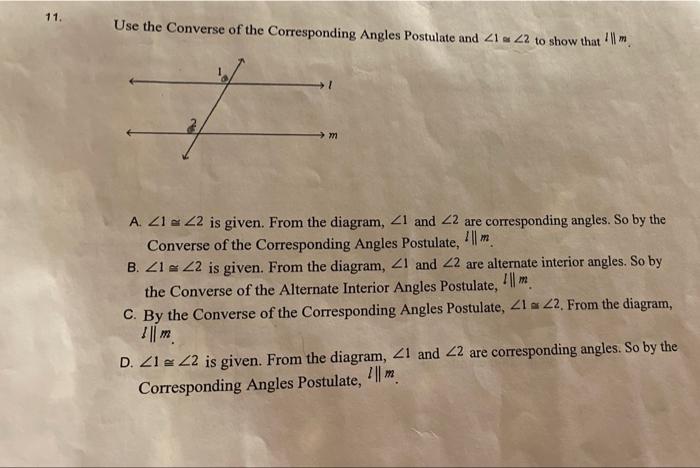 Solved 11. Use the Converse of the Corresponding Angles | Chegg.com
