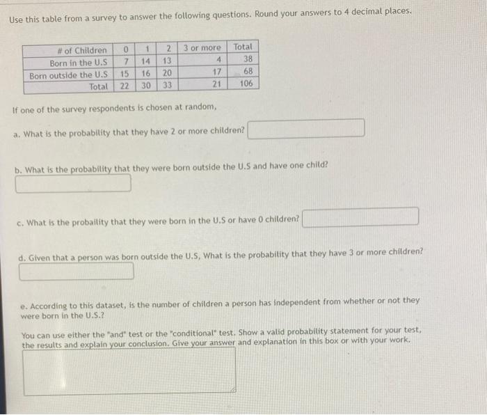 Solved Use this table from a survey to answer the following | Chegg.com