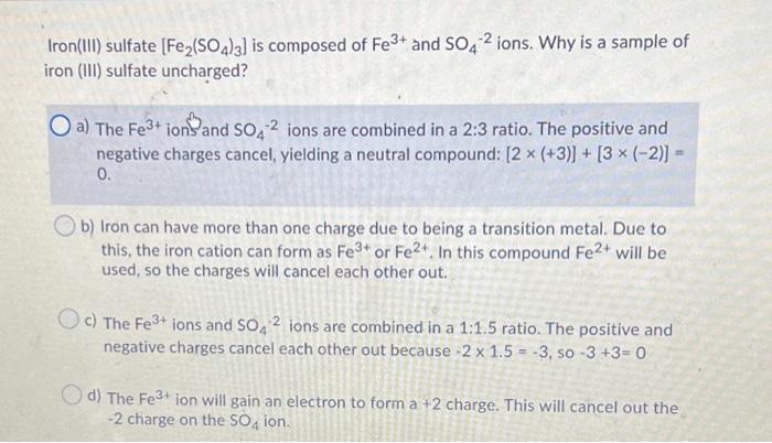Solved Iron(III) sulfate [Fe2(SO4)3] is composed of Fe3+ and | Chegg.com