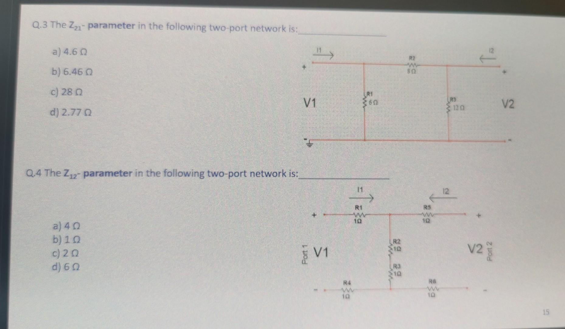 Solved Q.3 The Z21 - parameter in the following two-port | Chegg.com