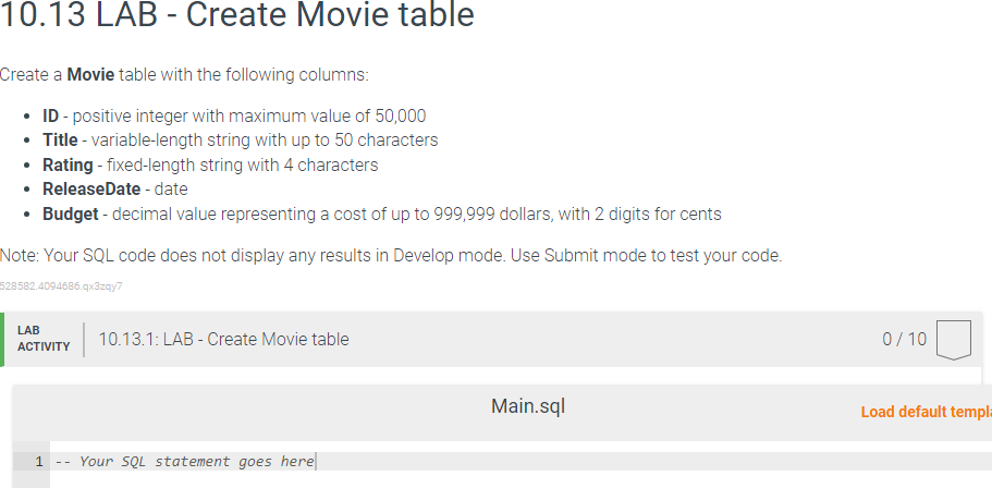 Solved Create a Movie table with the following columns:ID - | Chegg.com