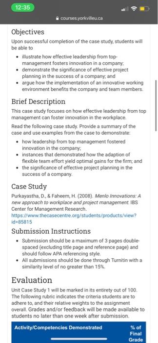 12:35 courses.yorkvilleu.ca Objectives Upon | Chegg.com