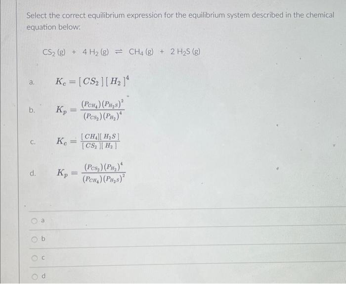 Solved Select the correct equilibrium expression for the | Chegg.com
