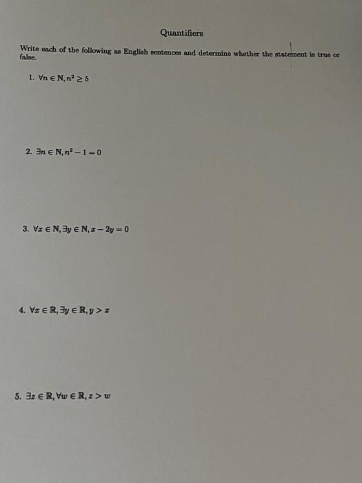 Solved Quantifiers Write each of the following as English | Chegg.com