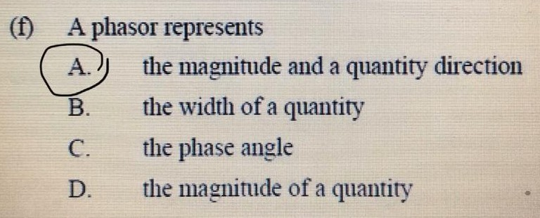 Solved (f) A phasor represents A. the magnitude and a | Chegg.com