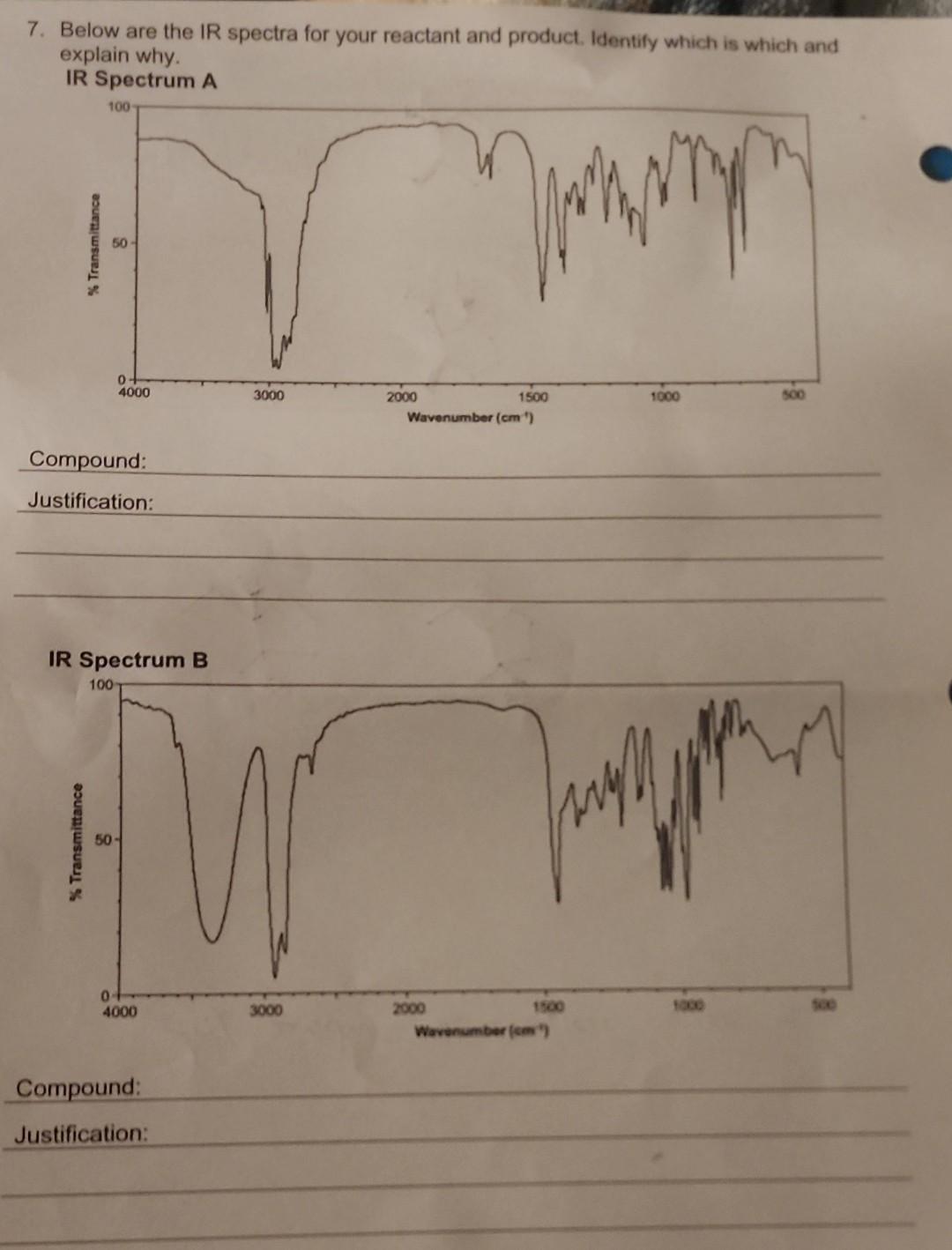 7. Below are the IR spectra for your reactant and | Chegg.com