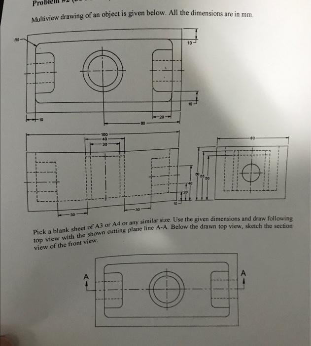 Solved Pro Multiview drawing of an object is given below. | Chegg.com