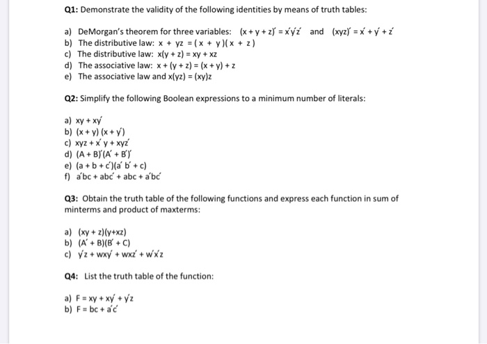 Solved Q1: Demonstrate the validity of the following | Chegg.com
