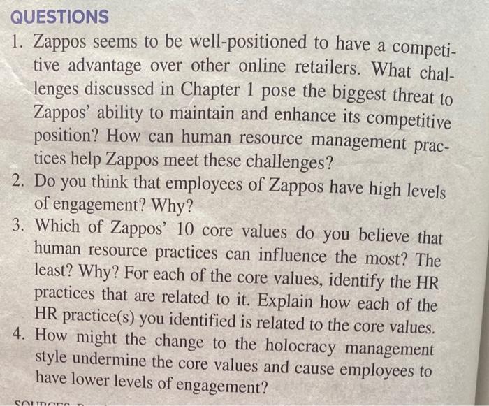 Solved EXERCISING STRATEGY Zappos Faces Competitive | Chegg.com