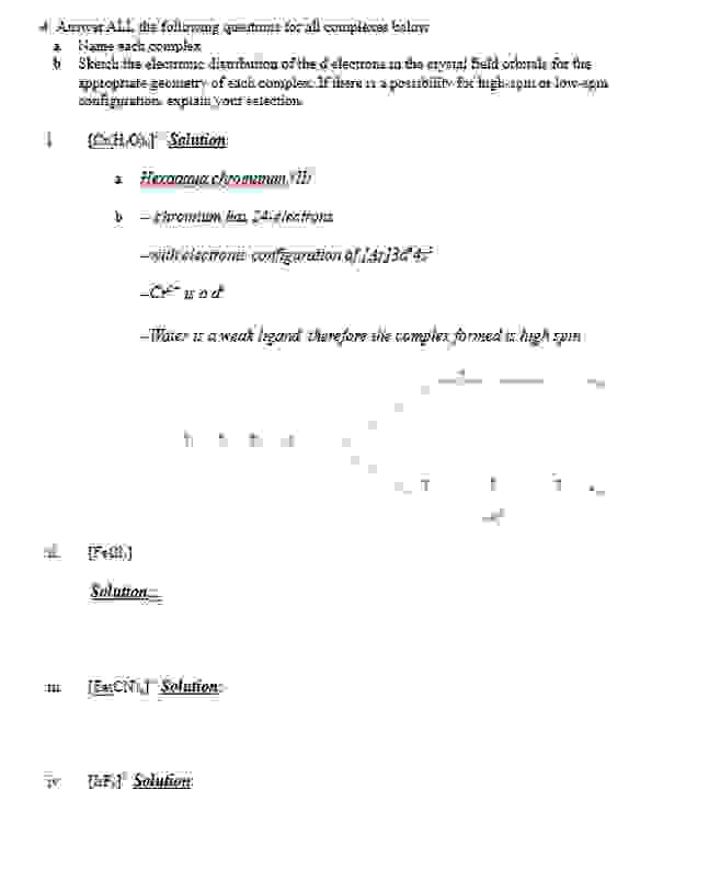 Solved 4. ﻿Answer the following questions for all complexes | Chegg.com