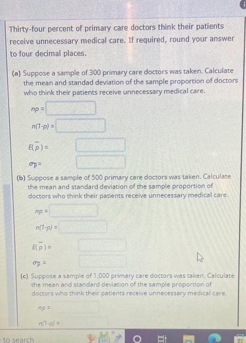 Solved Thirty-four percent of primary care doctors think | Chegg.com