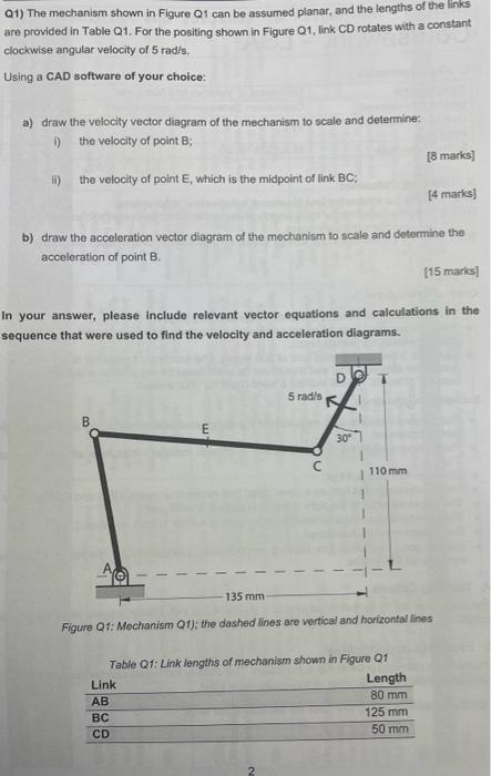 Solved Q1) The mechanism shown in Figure Q1 can be assumed | Chegg.com