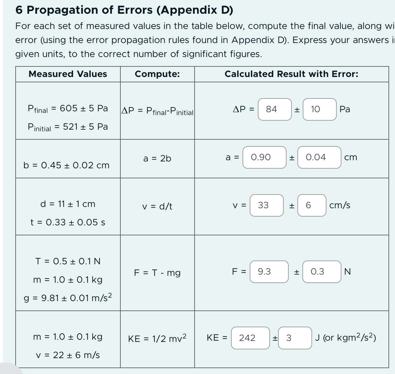 Solved 6 ﻿Propagation of Errors (Appendix D)For each set of | Chegg.com