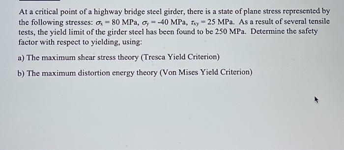 Solved At a critical point of a highway bridge steel girder, | Chegg.com