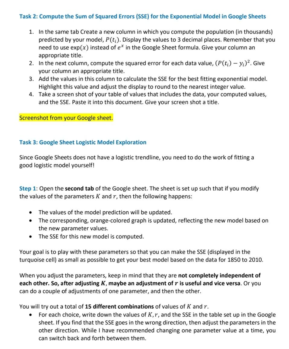 Solved Exploration 1: Fitting Models to Population Data of | Chegg.com
