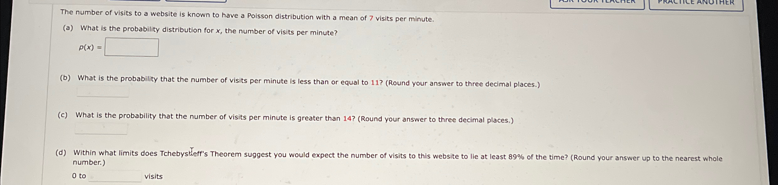 Solved The number of visits to a website is known to have a | Chegg.com