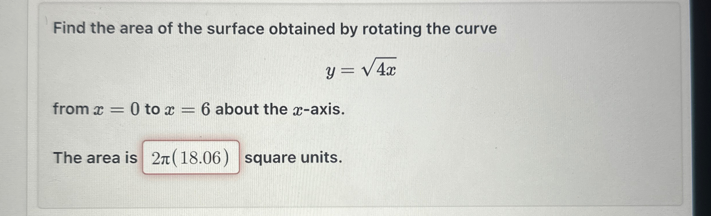 Solved Find the area of the surface obtained by rotating the | Chegg.com