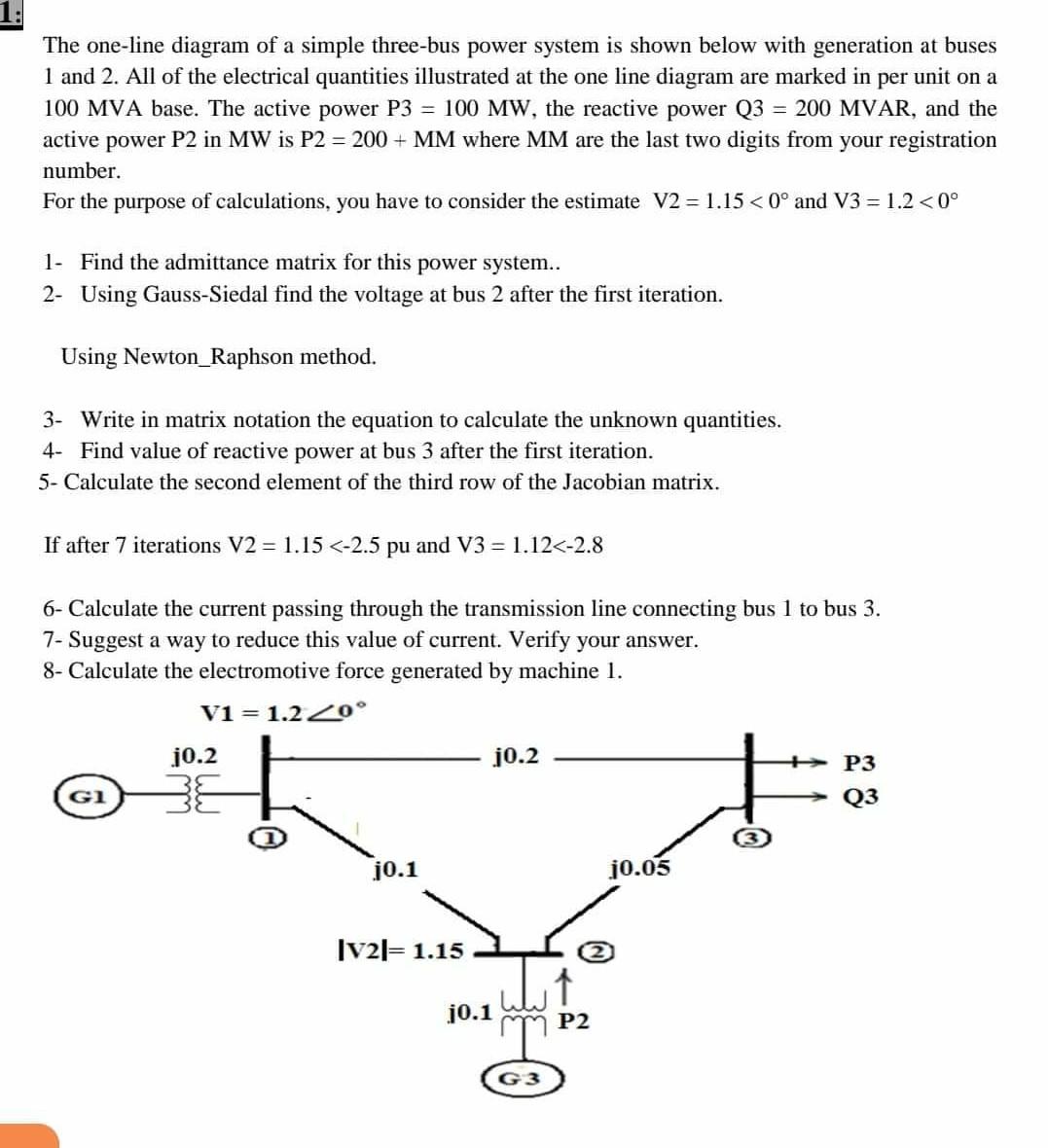 Solved The one-line diagram of a simple three-bus power | Chegg.com