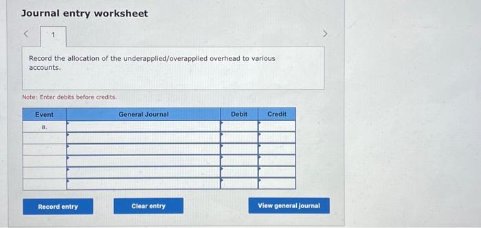 Solved Journal entry worksheet Record the allocation of the | Chegg.com