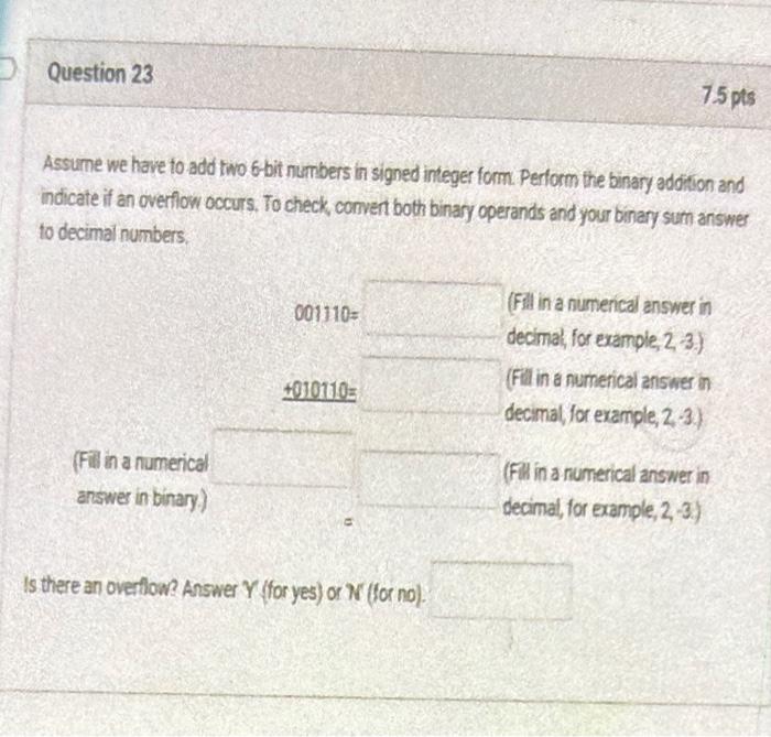 Solved Assume we have to add two. 6 bit numbers in signed | Chegg.com