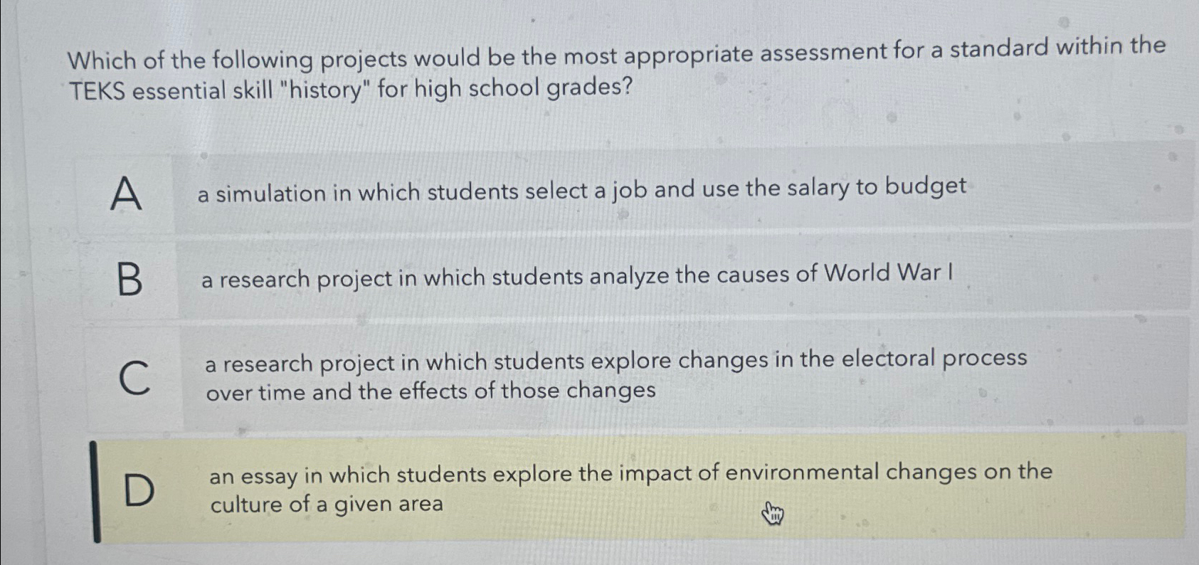 Solved Which of the following projects would be the most | Chegg.com