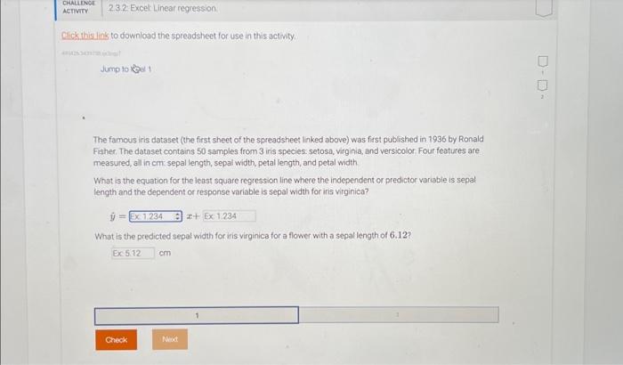 CHALLENGE 2.3.2: Excel: Linear regression. ACTIVITY | Chegg.com