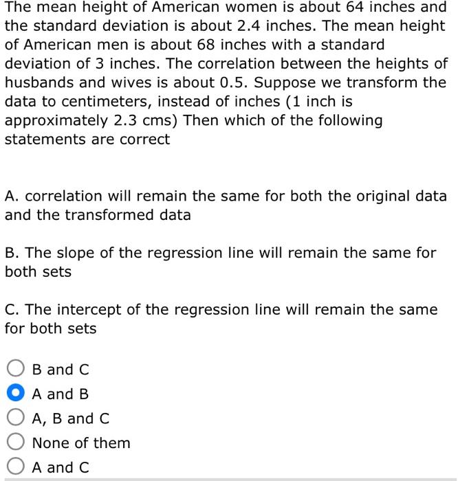 Solved The mean height of American women is about 64 inches | Chegg.com