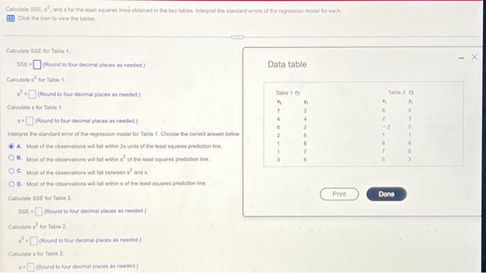 Solved Calculate SSE, s2, and s ler the least squares lines | Chegg.com