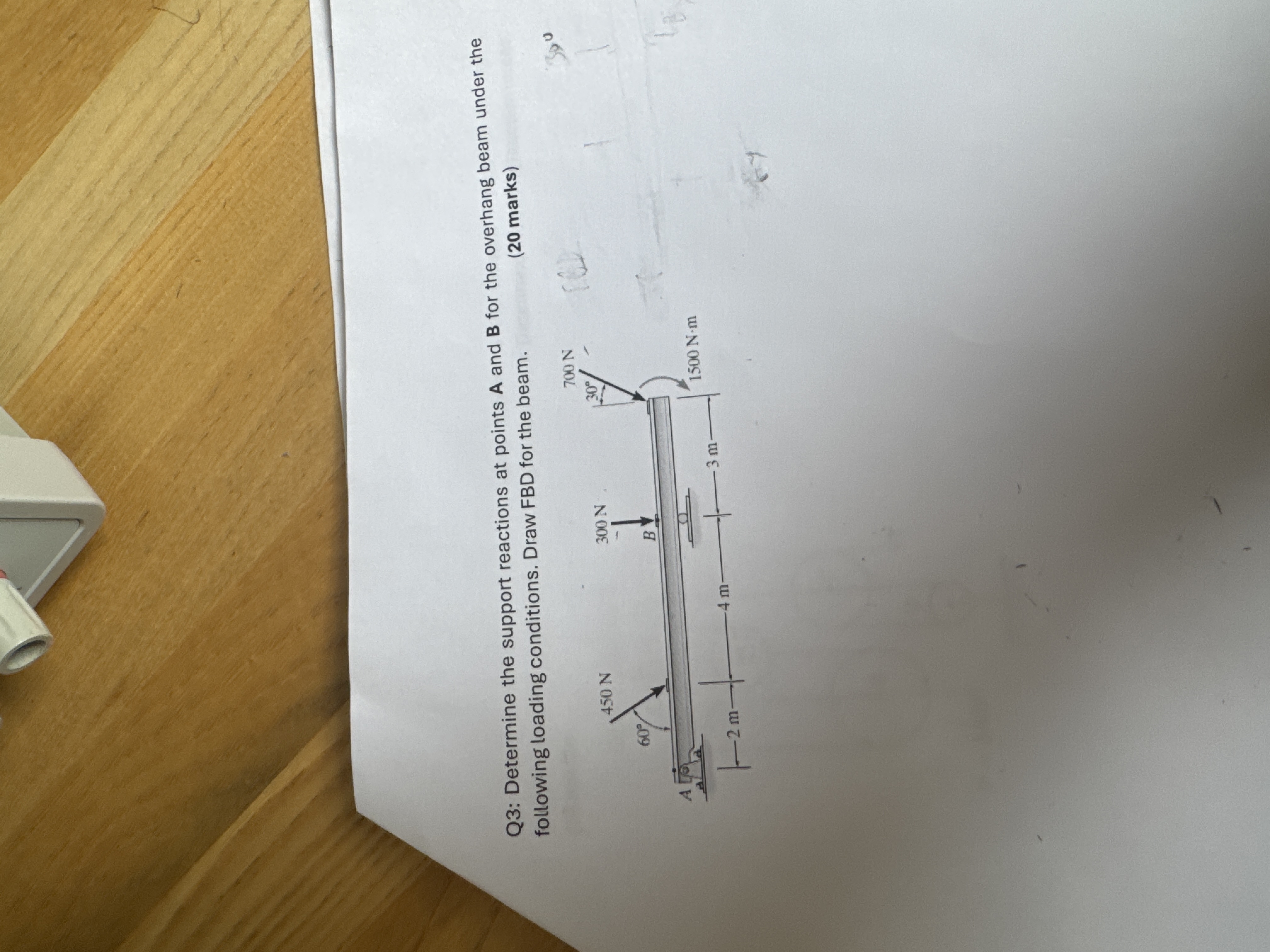 [Solved]: Q3: Determine the support reactions at points