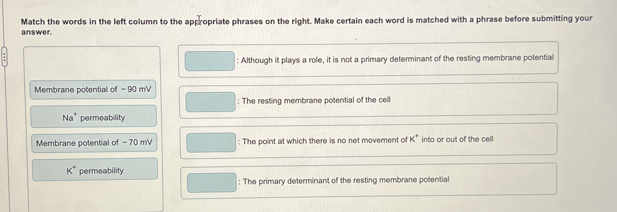Solved Match the words in the left column to the appropriate | Chegg.com