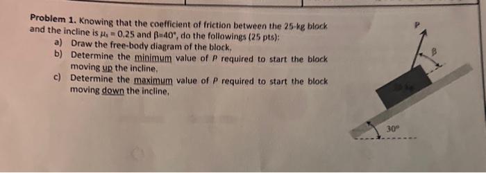 Solved Problem 1. Knowing that the coefficient of friction | Chegg.com