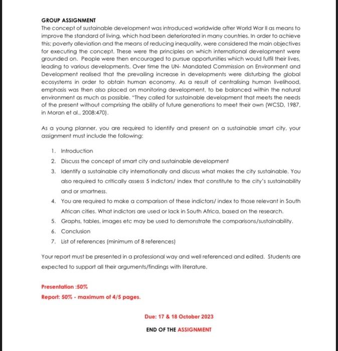 Solved GROUP ASSIGNMENT The concept of sustainable | Chegg.com